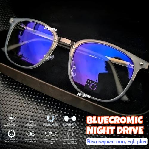 Promo [BLUECROMIC DRIVE] Kacamata minus anti radiasi photocromic pria ...