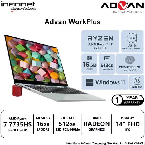 Jual Advan Workplus Ryzen 7 7735HS 16GB 512GB AMD Radeon 14" FHD IPS ...