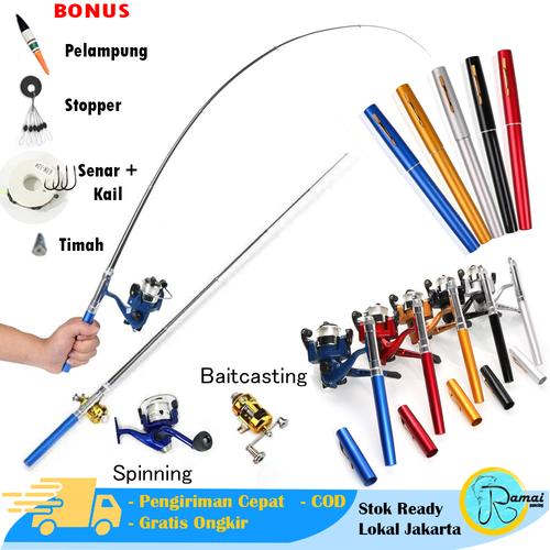 Jual Satu set Joran Pen mini alat pancing pulpen casting dan spinning ...