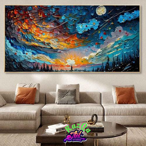 Jual Lukisan Tangan Abstract Texture Colorful Starry Sky Acrylic ...