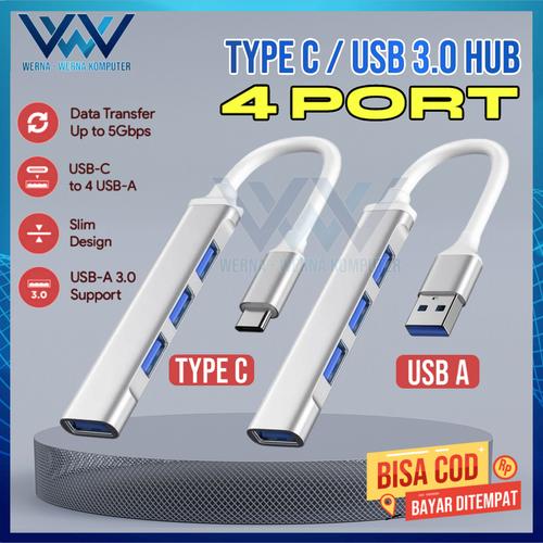 Jual TYPE C / USB A TO HUB SLIM OTG ADAPTER 4 PORT USB 3.0 ALUMUNIUM ...