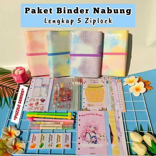 Jual paket binder nabung A6 binder keuangan / cober kulit motif puzzle ...