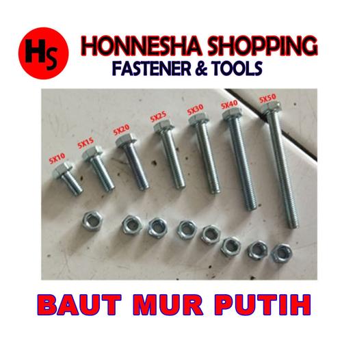 Jual Baut+mur+ring plat putih, m5x30,full drat kunci 8 - Kab. Tangerang ...