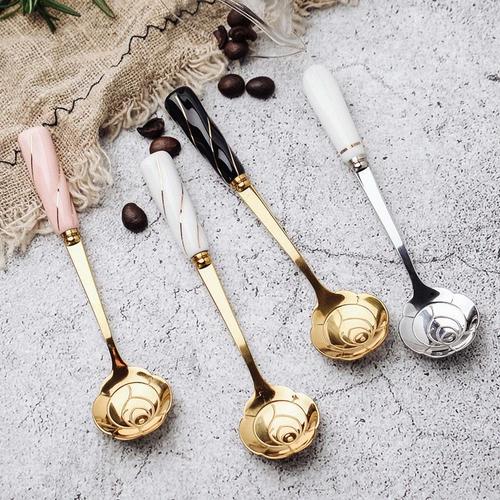 Jual Flower spoon stainless steel petal with marble motif handle - ROSE ...