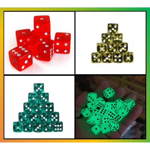 Jual Dadu Merah Kuning Hijau Glow in the Dark 16 mm Translucent Dice ...