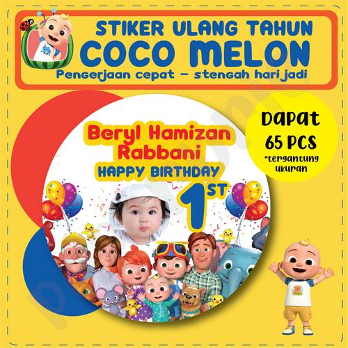 Jual label stiker COCOMELON Ulang Tahun Anak sticker ULTAH bisa custom ...
