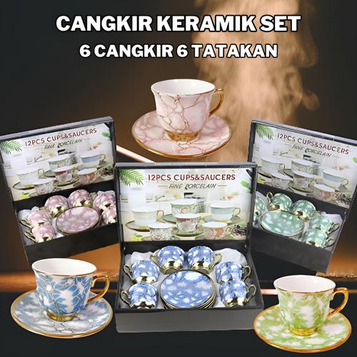 Jual Cangkir Keramik Mewah European Style 1 Set 6 Cangkir 6 Tatakan ...