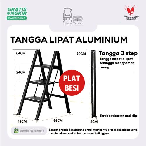 Jual Tangga Lipat Aluminium 3 Step Hitam Tangga Serbaguna Plat Besi ...