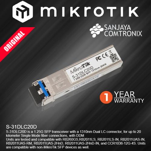 Jual MIKROTIK S-31DLC20D SFP (1.25G) module, 20KM, Single Mode ...