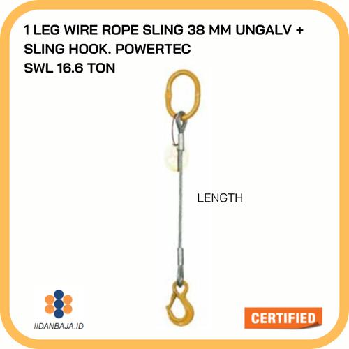 Jual 1 LEG WIRE ROPE SLING 36 MM UNGALV POWERTEC + SLING HOOK. SWL 16,6 ...