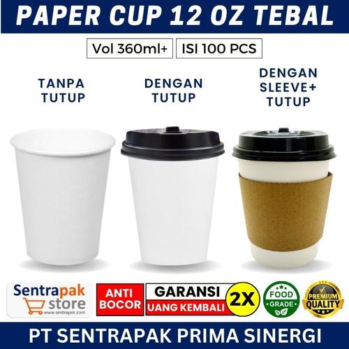 Jual Paper cup 12 oz Hot Tebal dengan tutup & Sleeve - Cup Kertas Kopi ...