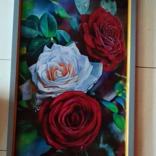Jual hiasan dinding lukisan cetak bunga mawar plus bingkai uk85*55 ...