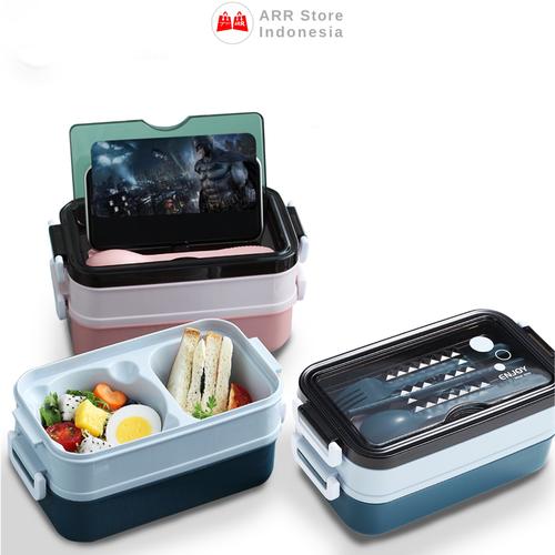 Promo Lunch Box Set Kotak Bekal Makan Plastik 1100 ml 2 Tingkat BPA ...