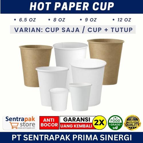 Jual Paper Cup 6.5, 8, 9, 12 oz, Gelas Kertas Kopi Panas dengan tutup - 12 oz TEBAL, Dengan ...