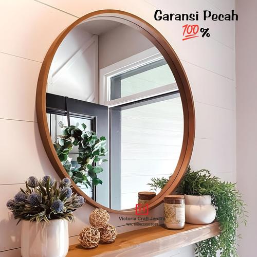 Jual CERMIN BULAT KAYU JATI / CERMIN DINDING BULAT FRAME KAYU - 40 cm ...