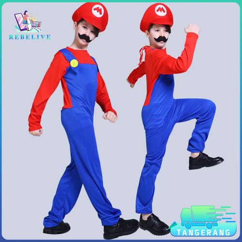 Jual Kostum Super Mario Luigi Anak Show Costume Mario Cosplay Halloween ...