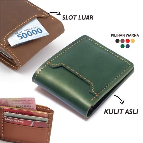 Promo Dompet pria kulit asli bifold model saku diluar warna hijau ...