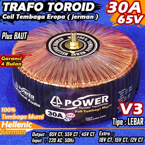 Jual Trafo Toroid 30A (MURNI) 65V CT 55V Full Tembaga Murni Helecnic ...