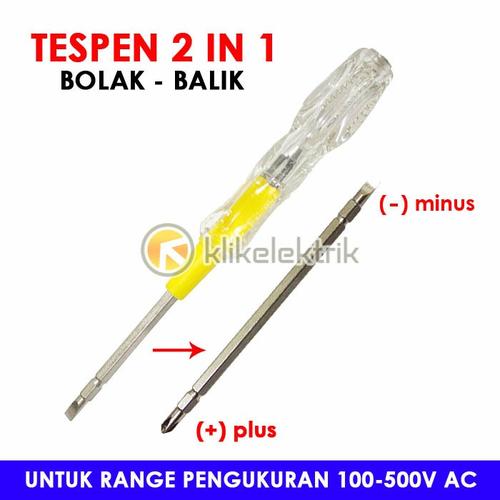 Jual Testpen AC 220V 2 Mata Plus Minus Obeng Tespen 2 in 1 Bulak balik ...