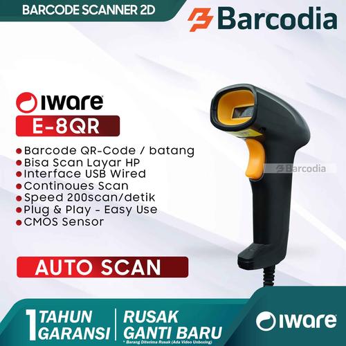 Jual Barcode Scanner USB Wired 1D / 2D Auto scan Iware E-8QR E8QR ...