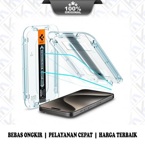 Promo Spigen Tempered Glass iPhone 15 / Pro / Max / Plus EZ Fit Antigores 9H - iPhone 15ProMax ...