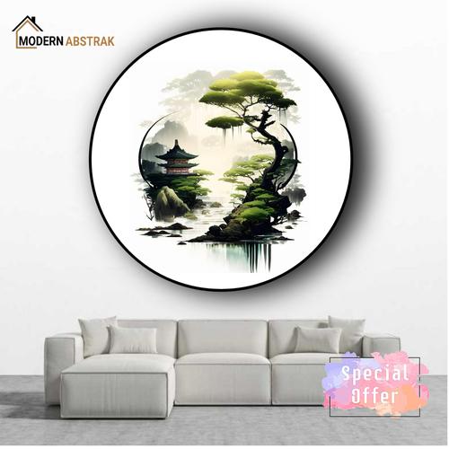 Jual Lukisan abstrak modern circle art plus frame pemandangan alam ...