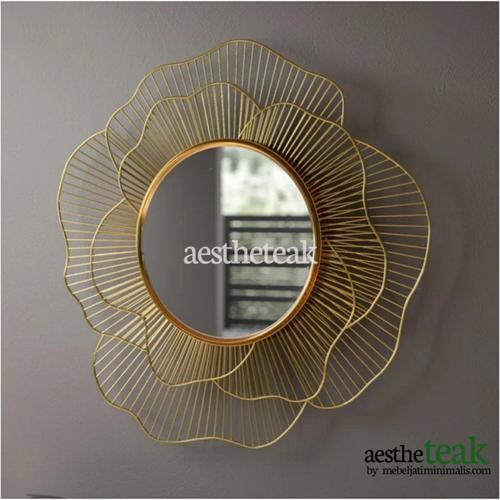 Jual Cermin hias dinding bulat minimalis motif bunga besi gold ruang ...