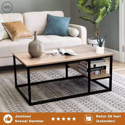 Jual Coffee Table Modern Minimalis - Meja Tamu Kaki Besi Top Kayu Jati ...