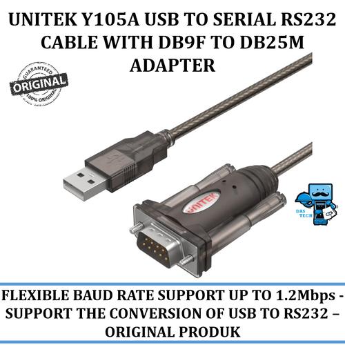 Jual Unitek Y105A USB to Serial RS232 Cable with DB9F to DB25M Adapter - Jakarta Pusat - Das ...