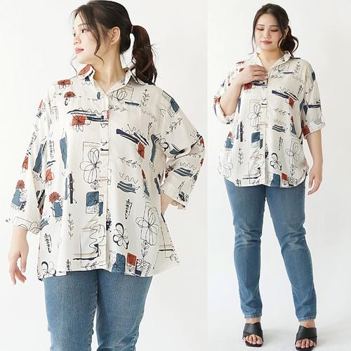 Jual Kemeja jumbo wanita big size / atasan rayon motif xxxl - SALUR ...