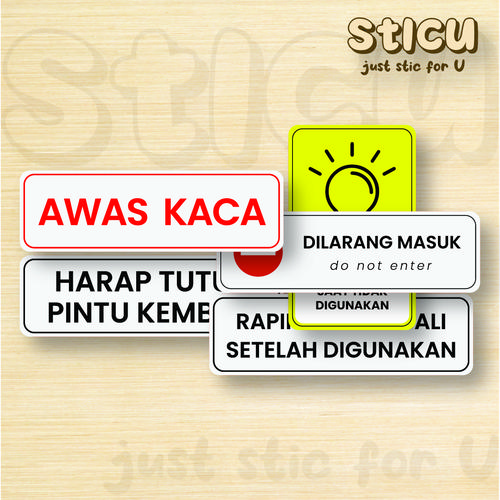 Jual DOOR SIGN STICKER - STIKER PINTU KACA TEMBOK CAFE RUMAH - AWAS ...