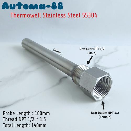 Jual Thermowell 100mm 10cm 1/2 Inch NPT Stainless Steel Temperature ...