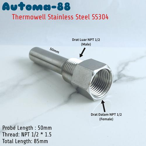 Jual Thermowell 50mm 5cm 1/2 Inch NPT Stainless Steel u/ Temperature ...