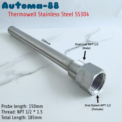 Jual Thermowell 150mm 15cm 1/2 Inch NPT Stainless Steel Temperature ...