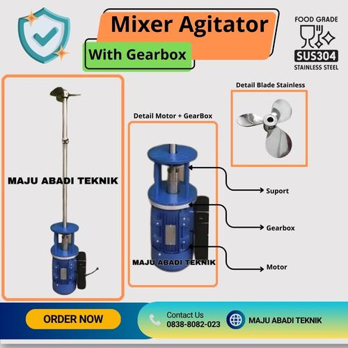 Jual Agitator Mixer Kimia SS304 0.75KW 1HP 3 Phase 2 Pole With Gearbox ...