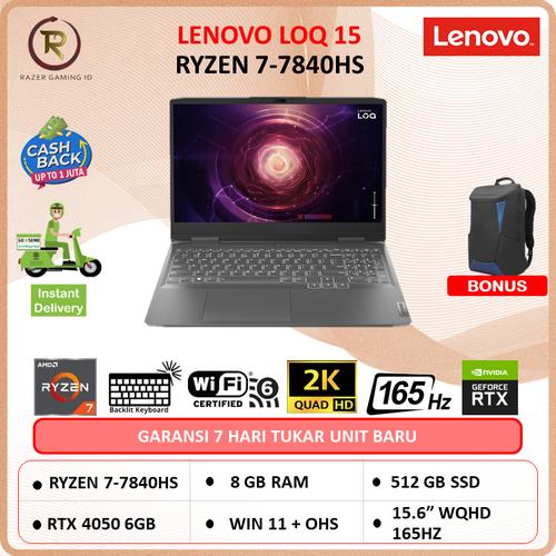Jual LENOVO LOQ 15 RYZEN 7 7840HS RTX4050 8GB 512GB SSD 15.6WQHD 165HZ ...