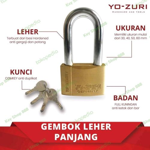 Jual GEMBOK PAGAR KUNINGAN YOZURI 50mm LONG/ANTI CAIRAN KIMIA ANTI ...