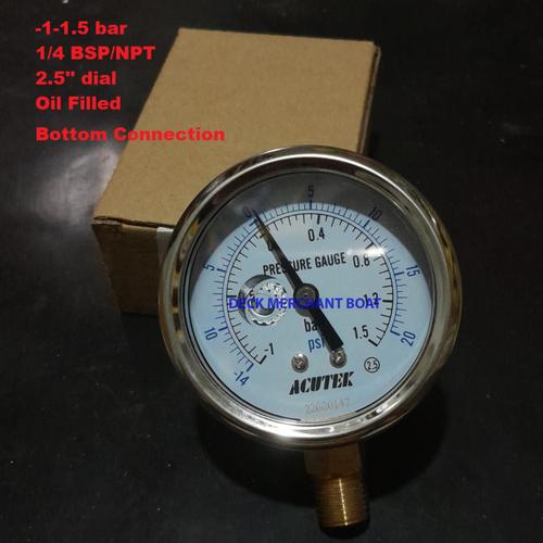 Jual Pressure Gauge Bottom Connection -1 to 1.5 bar. Drat 2,5" 1/4 BSP ...