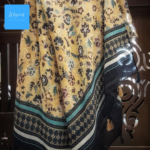 Jual Scarf Syal Shawl Pashmina kuning biru motif bunga Dahlia Scarf ...