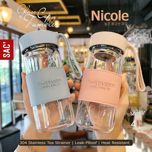 Promo NICOLE Tea Infuser Bottle Tumbler Glass Botol Kaca Air Minum Teh ...