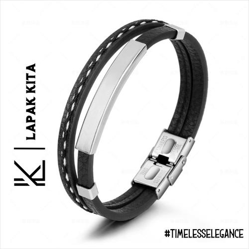 Promo Gelang Kulit Titanium Pria Wanita Warna Hitam Silver - Titanium ...
