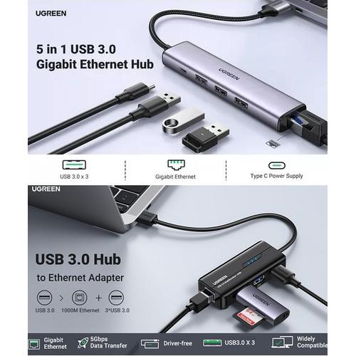 Jual UGREEN USB to RJ45 LAN Gigabit 3Port HUB USB 3.0 Aluminum Alloy ...