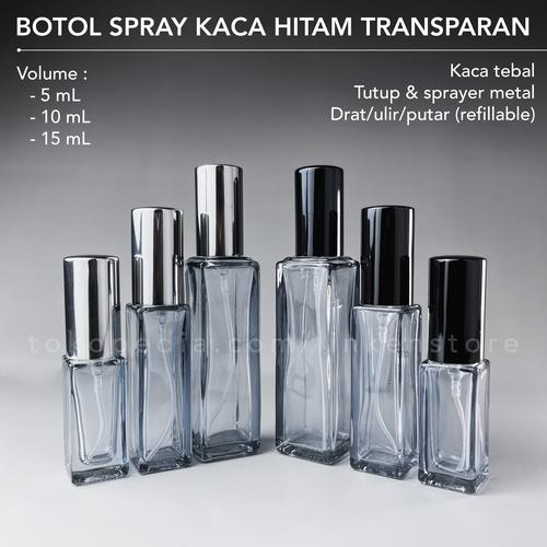 Jual Botol Spray Kaca Kotak Tebal - HITAM Transparan Clear Vial Parfum ...