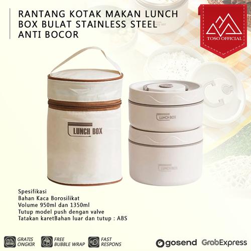Jual Rantang Kotak Makan Stainless Lunch Box Set Bulat Anti Bocor + Tas ...