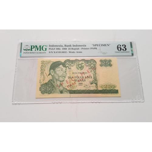 Jual Uang Kuno Indonesia SPECIMEN 25 Rupiah Sudirman / Soedirman 1968 ...