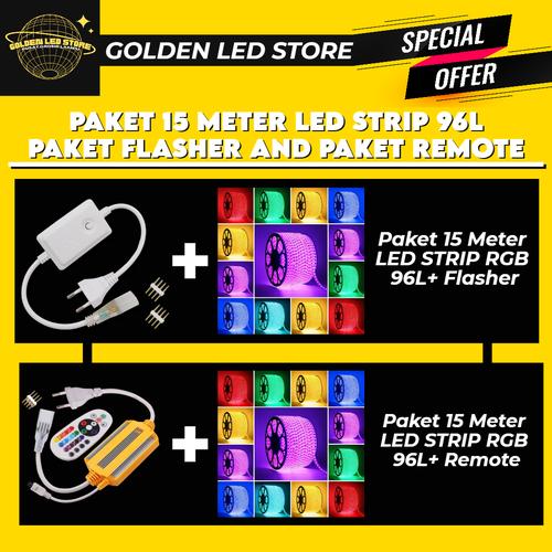 Jual PAKET 15M LAMPU LED STRIP RGB 96L PLUS FLASHER AND 96L PLUS REMOTE ...