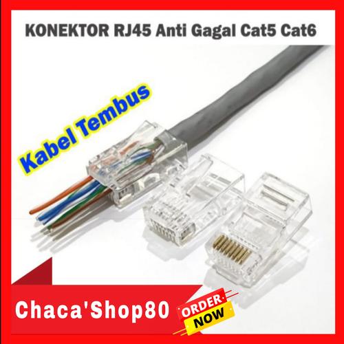 Jual Konektor RJ45 Cat6 Anti Gagal Kabel Tembus RJ45 Cat 6 Conektor LAN ...
