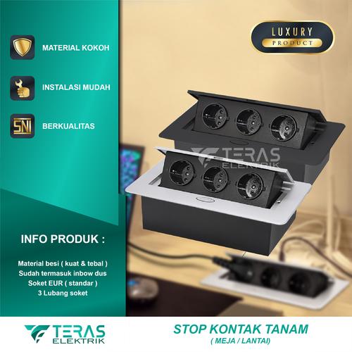 Jual Stop Kontak Tanam Stop Kontak Meja Lantai 3 Colokan - Silver ...