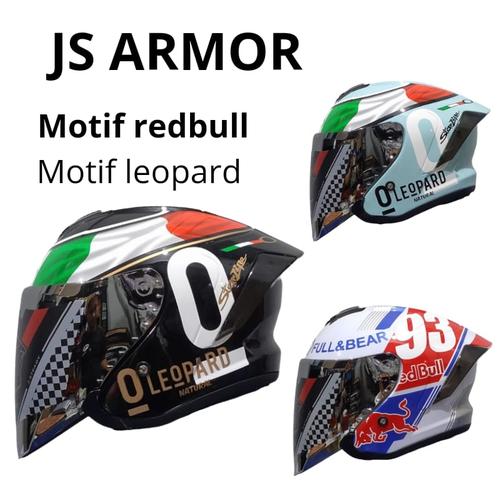 Jual HELM JS ARMOR YAKUZA HALF FACE MOTIF LEOPARD REDBULL SNI PREMIUM ...