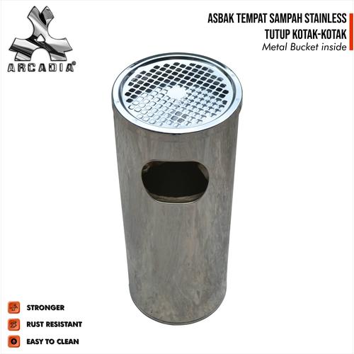 Jual Asbak tempat sampah stainless tutup kotak - kotak, metal bucket ...